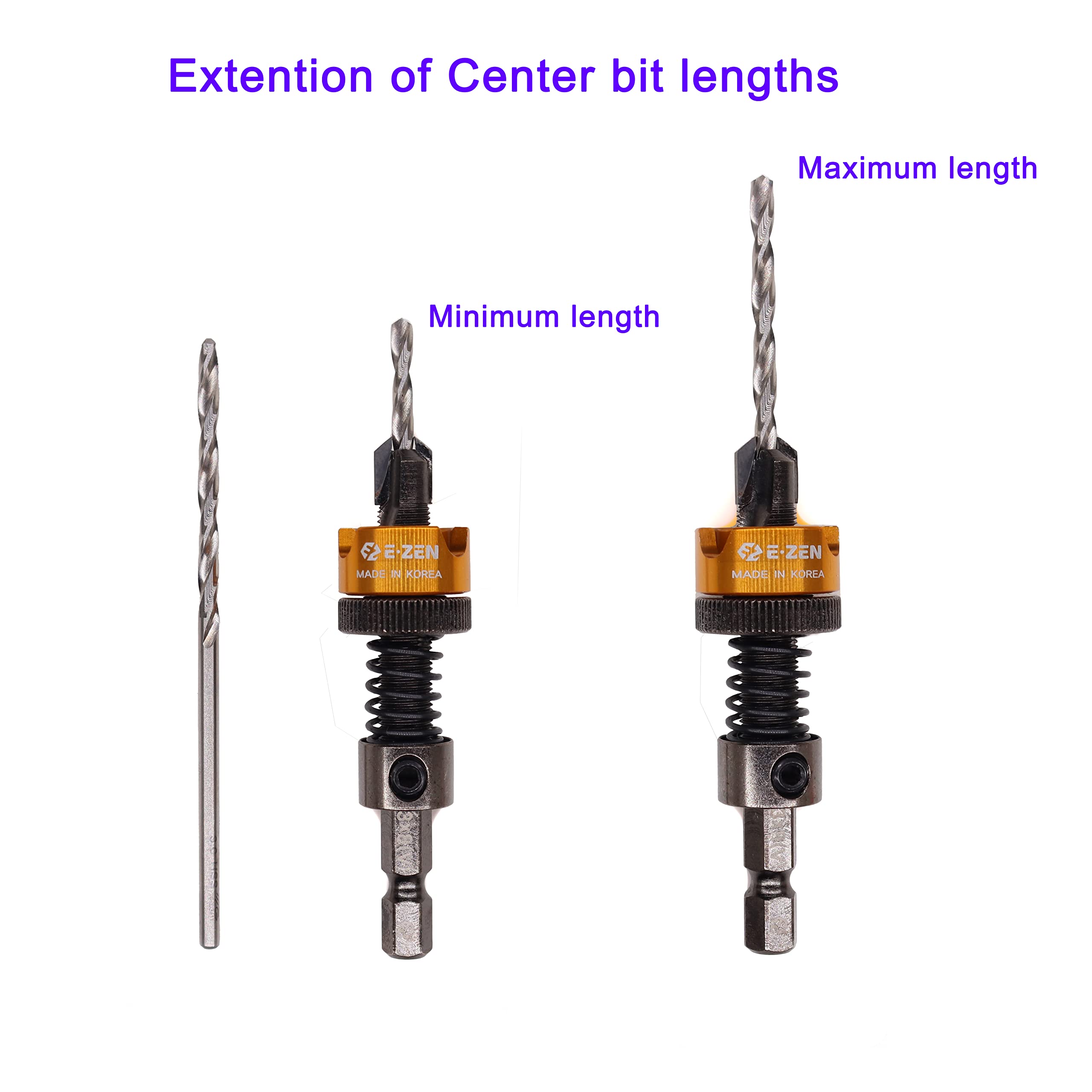 Adjustable Countersink Drill Center Bit for Replacement - 1/8" x 2 51/64 in (3 x 71mm)
