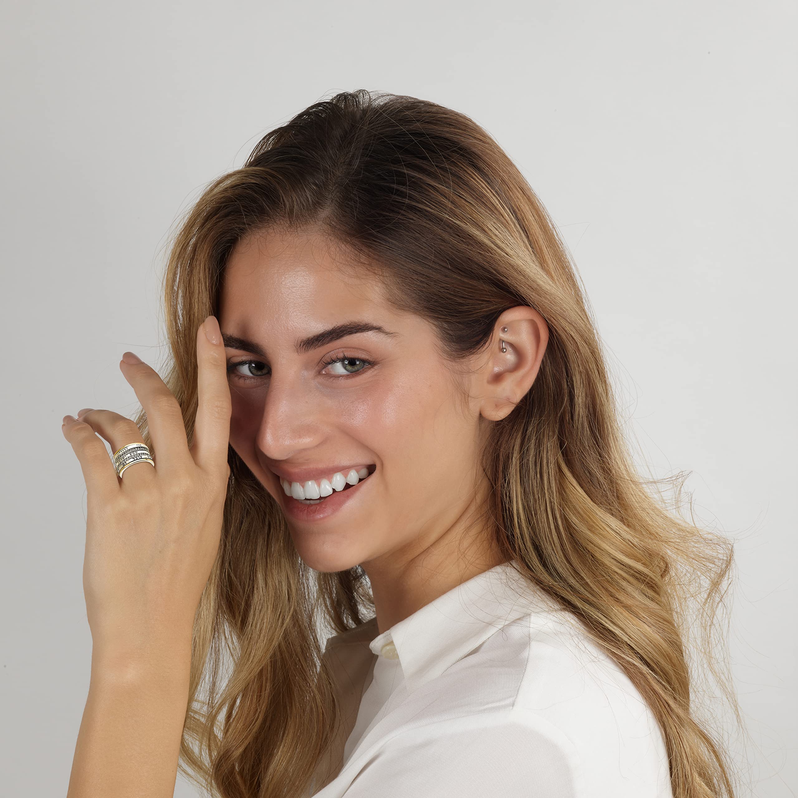 925 Sterling Silver Spinner Rings 9k,9ct Gold Spinning Ring, This Too Shall Pass Ring, My Beloved Is Mine and I am His, Song of Solomon Ring, Shema Ring for Women,Gold, Cubic Zirconia