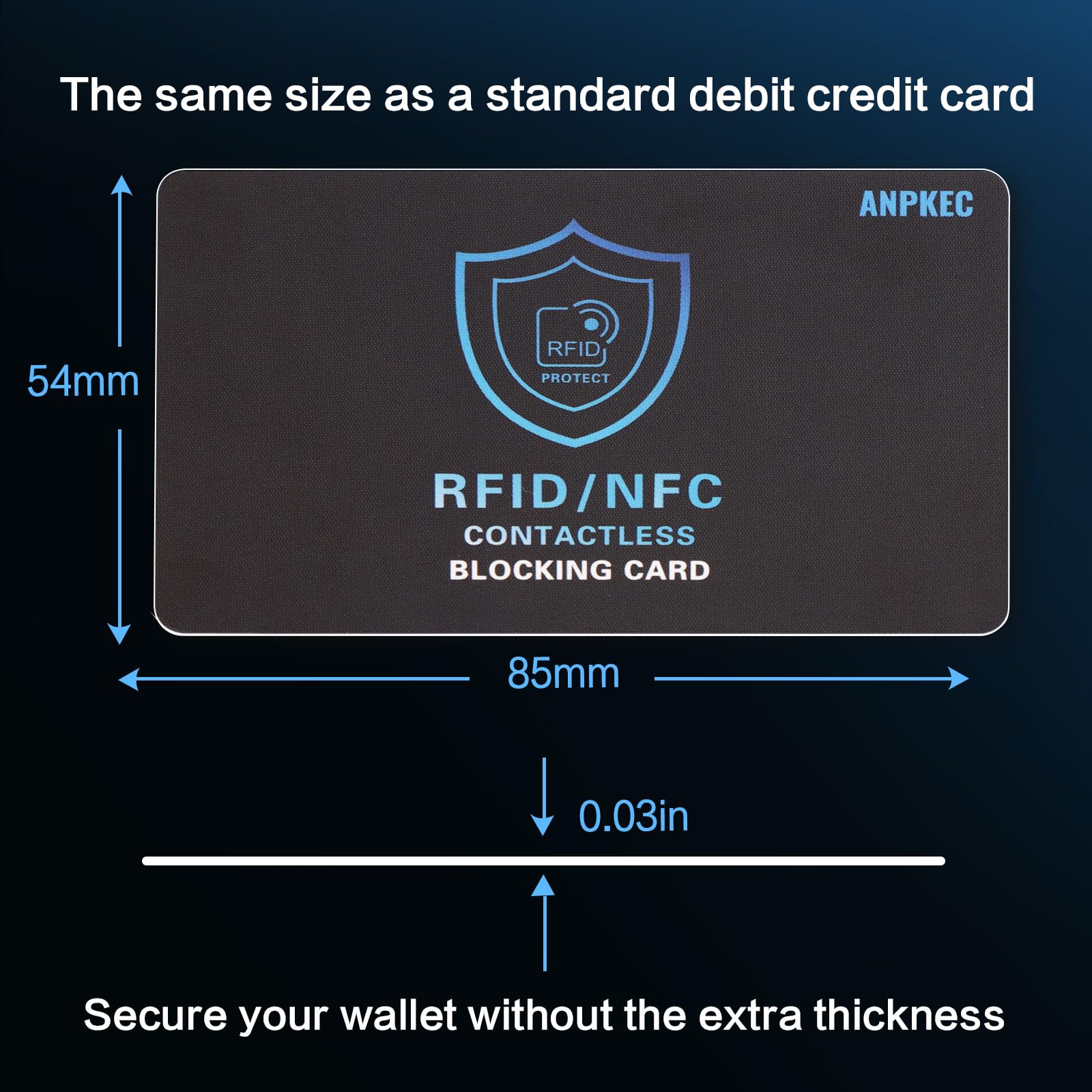 ANPKEC RFID Blocking Card, Contactless NFC Debit Credit Card Passport Protector for Men&Women, One Card Protects Entire Wallet/Purse, 5 Pack