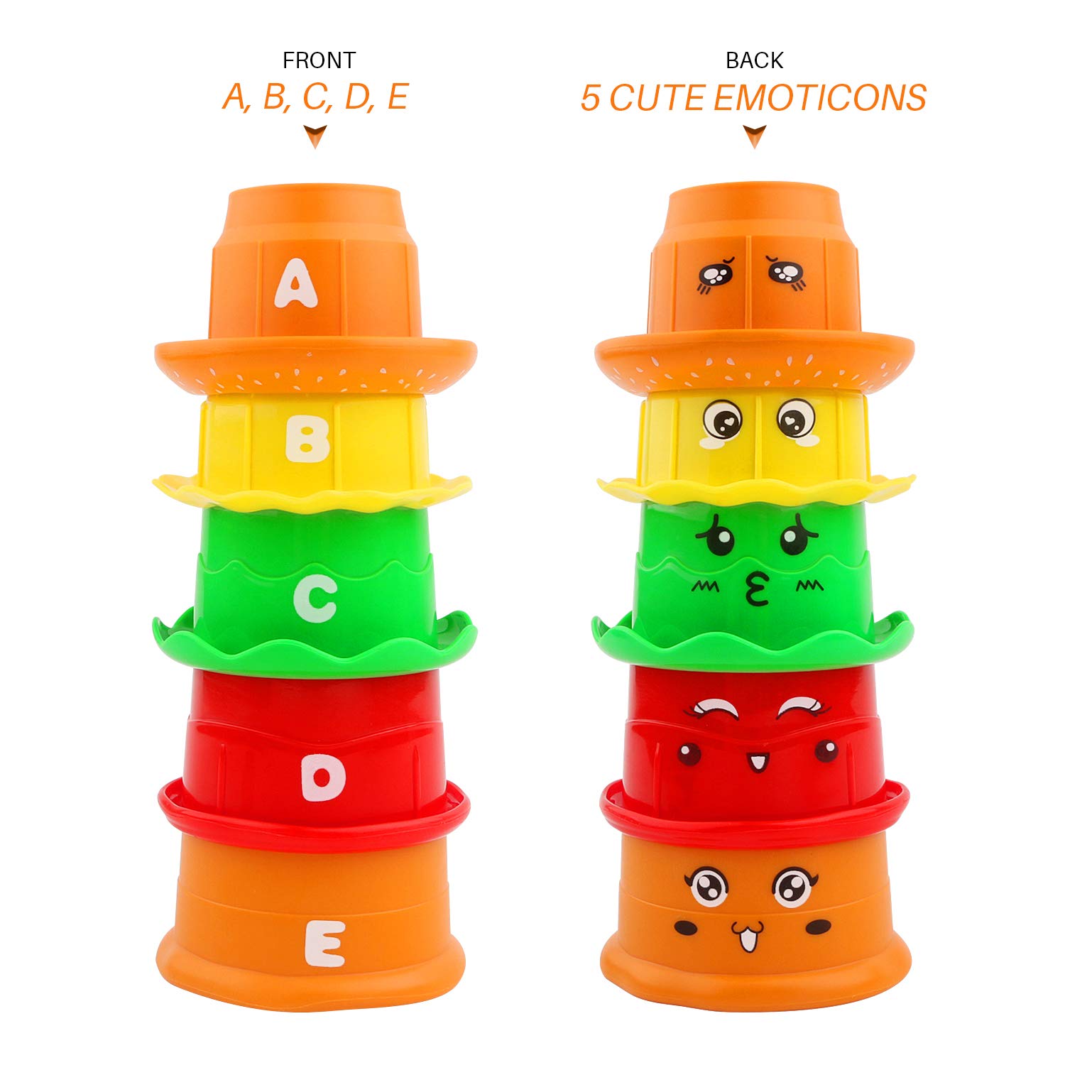 5 Pieces Bathtub Toys Baby Bath Toys Stacking and Nesting Cups Early Learning Toys,Educational Rainbow Baby Building Set Stacking Cups Early Educational Toddlers Toy