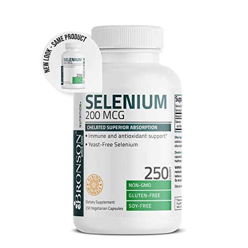 Bronson Selenium 200 mcg โ Yeast Free Chelated Amino Acid Complex - Essential Trace Mineral with Superior Absorption, 250 Vegetarian Capsules