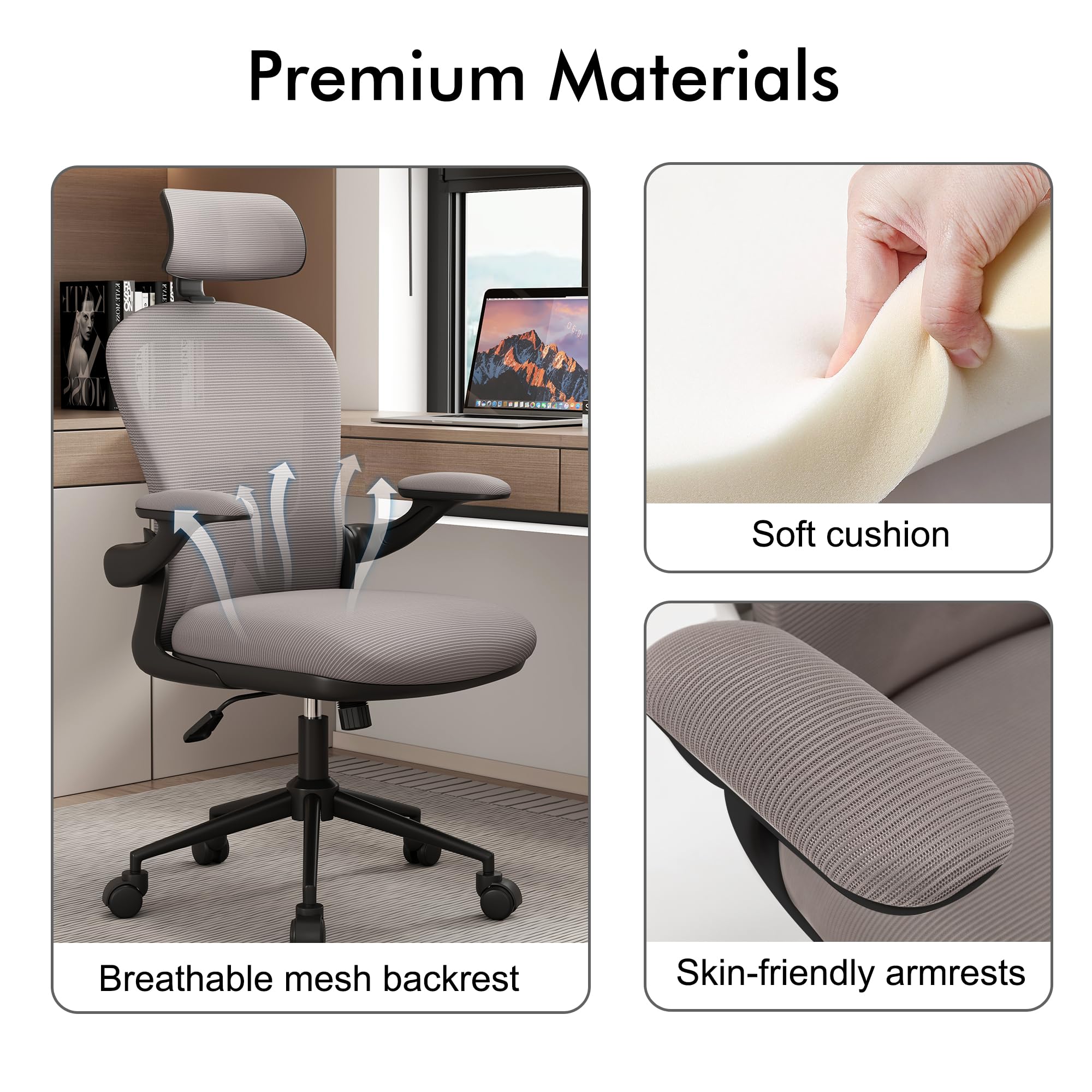 Apusen Ergonomic Office Chairs with Adjustable Lumbar Support,Mesh Desk Chair with Adjustable Arms and Wheels,Computer Desk Chair for Home Office Essentials(Headrests,Black)