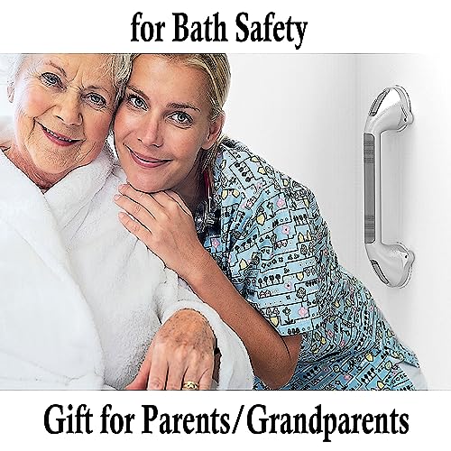 AmeriLuck 16.5inch Suction Bath Grab Bar with Indicators, Balance Assist Bathroom Shower Handle, Silver/Grey(Pack of 2)