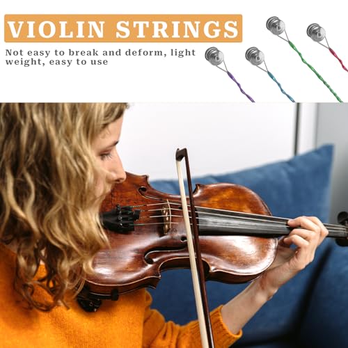 8 Pcs Violin Strings Full Set 4/4 (G-D-A-E) Violin Universal String Steel Core with Nickel-Plated Ball Head Nickel-silver Wound String for 4/4 3/4 1/2 1/4 Violin