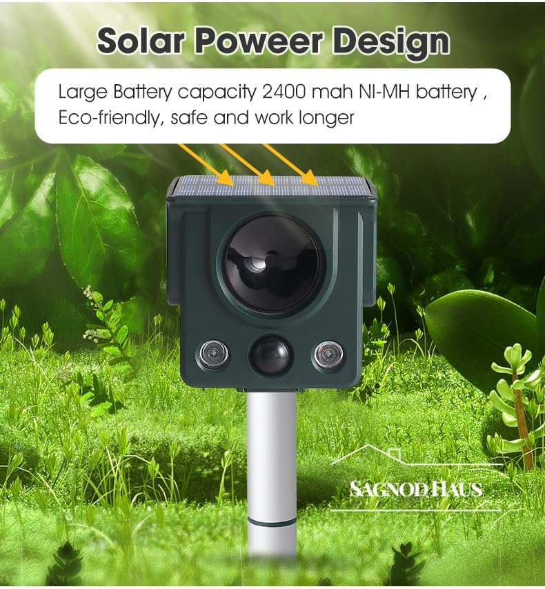 Animal Repellent Outdoor,Ultrasonic Pest Repeller with Motion, Light Sensor and Sound for Cat/Birds/Deer/Skunk/Rat/Squirrel. Deterrent Devices for Yard, Garden, Farm or Patio