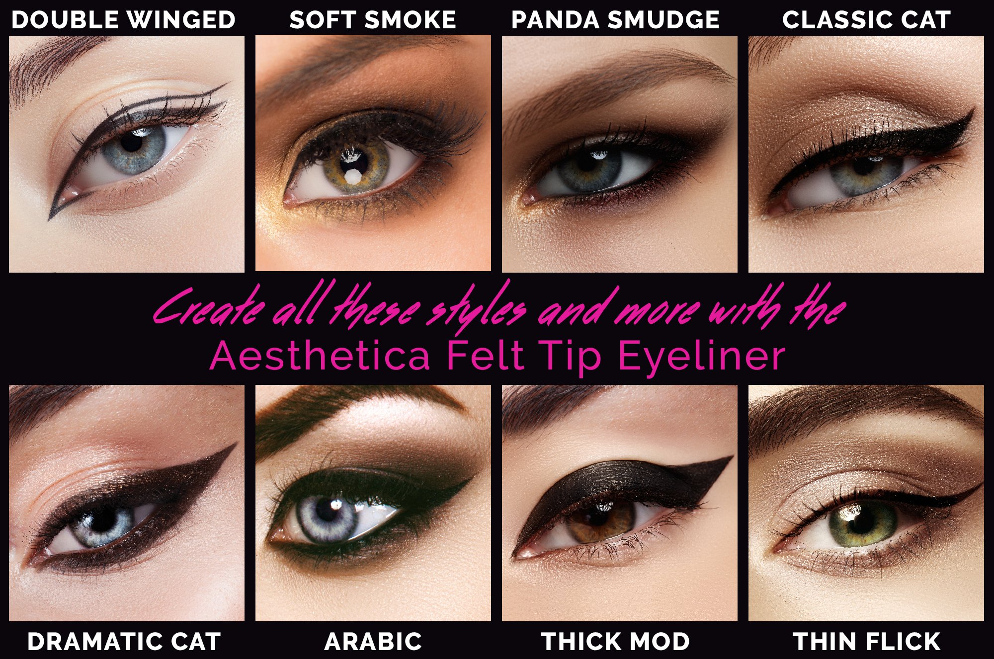 Aesthetica Felt Tip Liquid Eyeliner Pen - Fast-drying Waterproof & Smudge Proof Eye Liner (Jet Black)