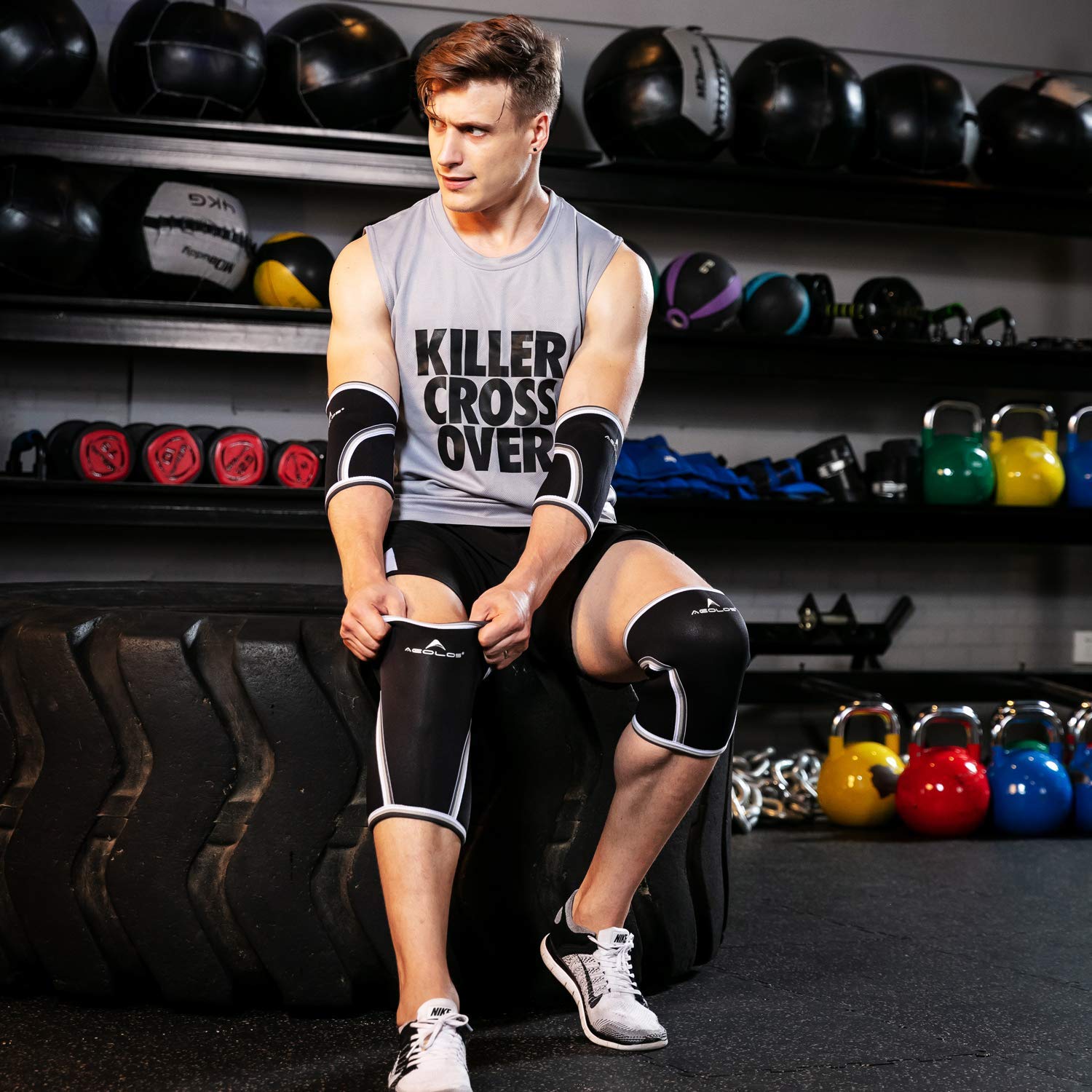 AEOLOS Knee Sleeves (1 Pair),7mm Compression Knee Braces for Heavy-Lifting,Squats,Gym and Other Sports (Large, Black)