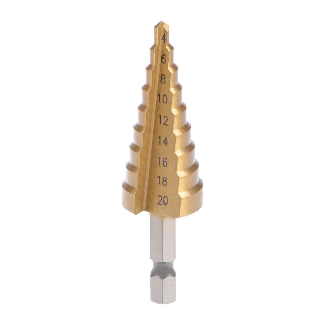 uxcell Step Drill Bit HSS 4241 4mm to 20mm 9 Sizes Titanium Coated Straight Flutes Hex Shank for Metal Wood Plastic