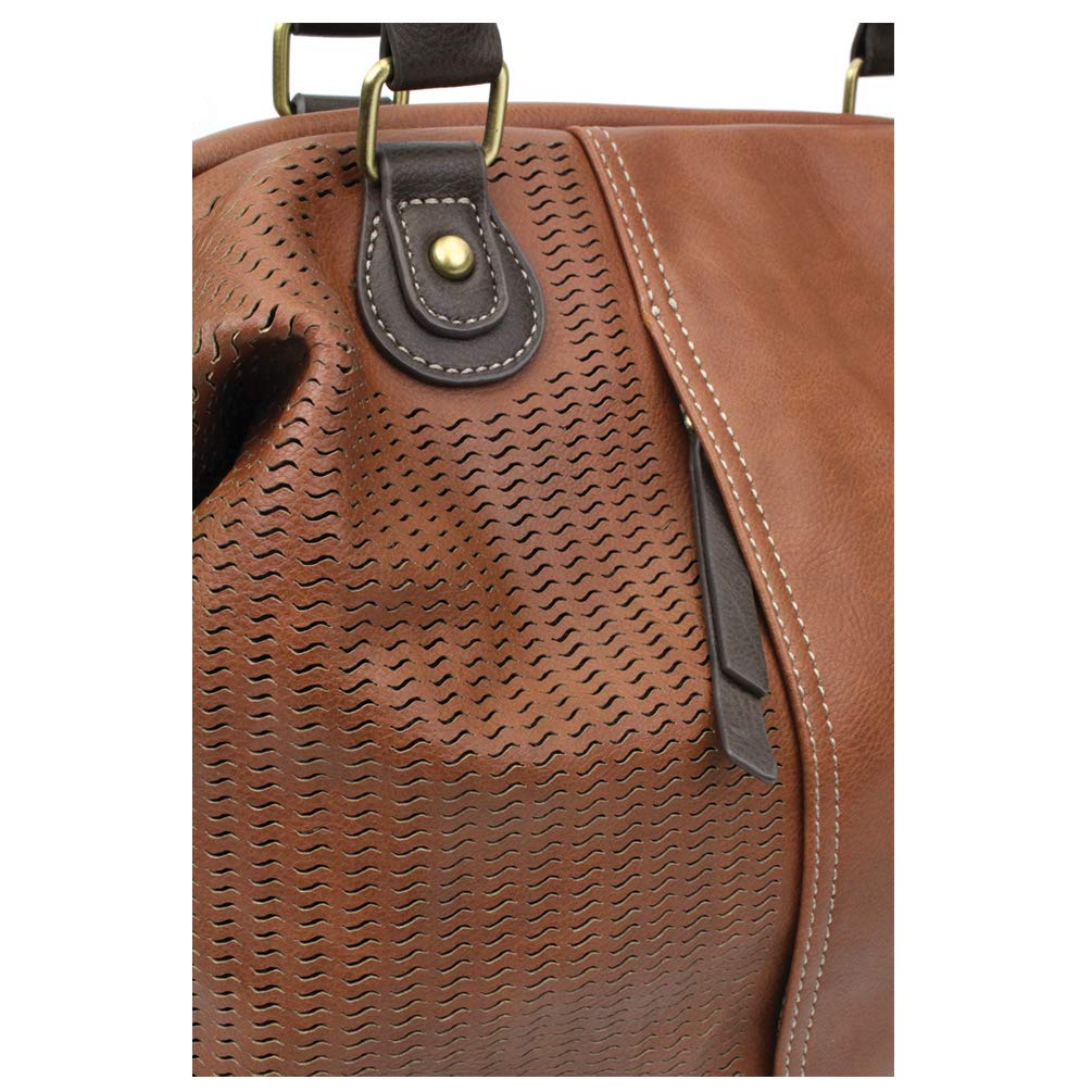 CHALA Laser Cut Crossbody Shoulder bag Tote Bag Faux Leather Brown