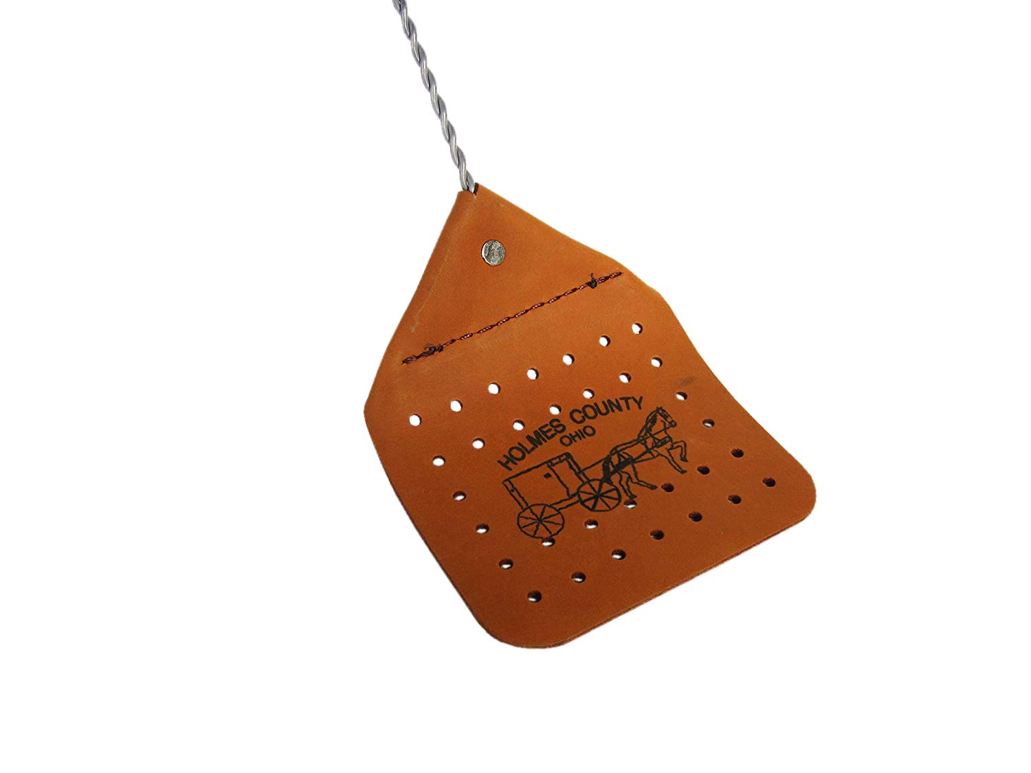 Amish Leather Fly Swatter Brown Holmes County Handcrafted Wire Handle