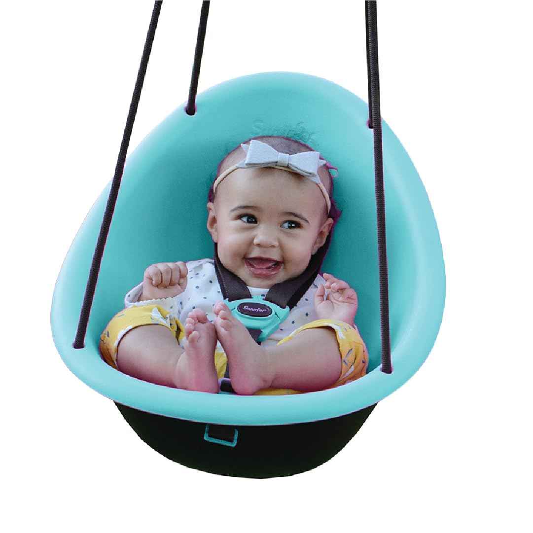 Swurfer Kiwi Toddler Swing – Comfy Baby Swing Outdoor, 3-Point Adjustable Safety Harness, Safe Quick Click Locking System, Foam-Lined Shell, Blister-Free Rope, Age 9 Months and Up, Blue,Blue2