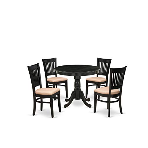 East West Furniture ANVA5-BLK-C 5 Piece Dining Room Furniture Set Includes a Round Dining Table with Pedestal and 4 Linen Fabric Upholstered Chairs, 36x36 Inch, Black