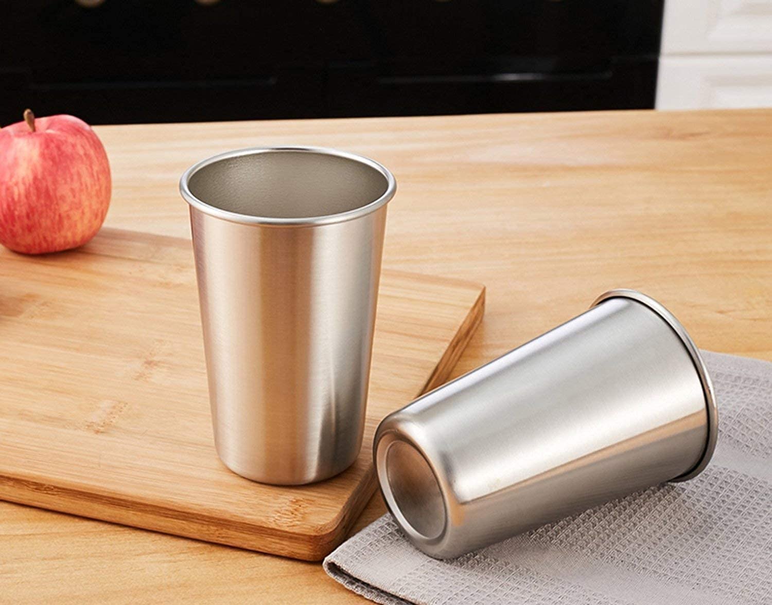 Amzocina 4 Pack Stainless Steel Cups, 16oz Pint Cup Tumbler, Premium Metal Drinking Glasses - Stackable Durable Cup