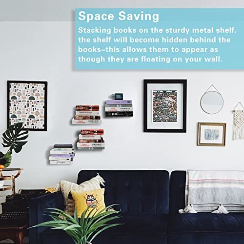 Invisible Floating Bookshelves Wall Mounted, Heavy-Duty Bookshelf Small Metal Shelves Storage Book Organizers, Floating Book Shelf Wall Ledge Shelves for Home Office Classroom Library (White, 8 Pack)