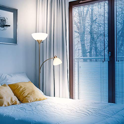 Brightech Sky Dome Plus LED Floor lamp, Torchiere Super Bright Floor Lamp with Reading Lamp for Living Rooms & Offices - Dimmable Tall Standing Lamp for Bedroom Reading - Gold Brass