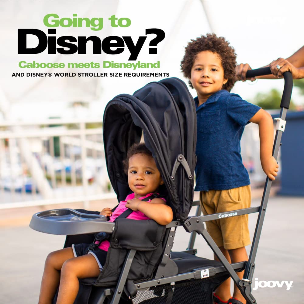 Joovy Caboose Sit and Stand Double Stroller with Rear Bench and Standing Platform, 3-Way Reclining Seats, Optional Rear Seat, and Universal Car Seat Adapter (Amber)