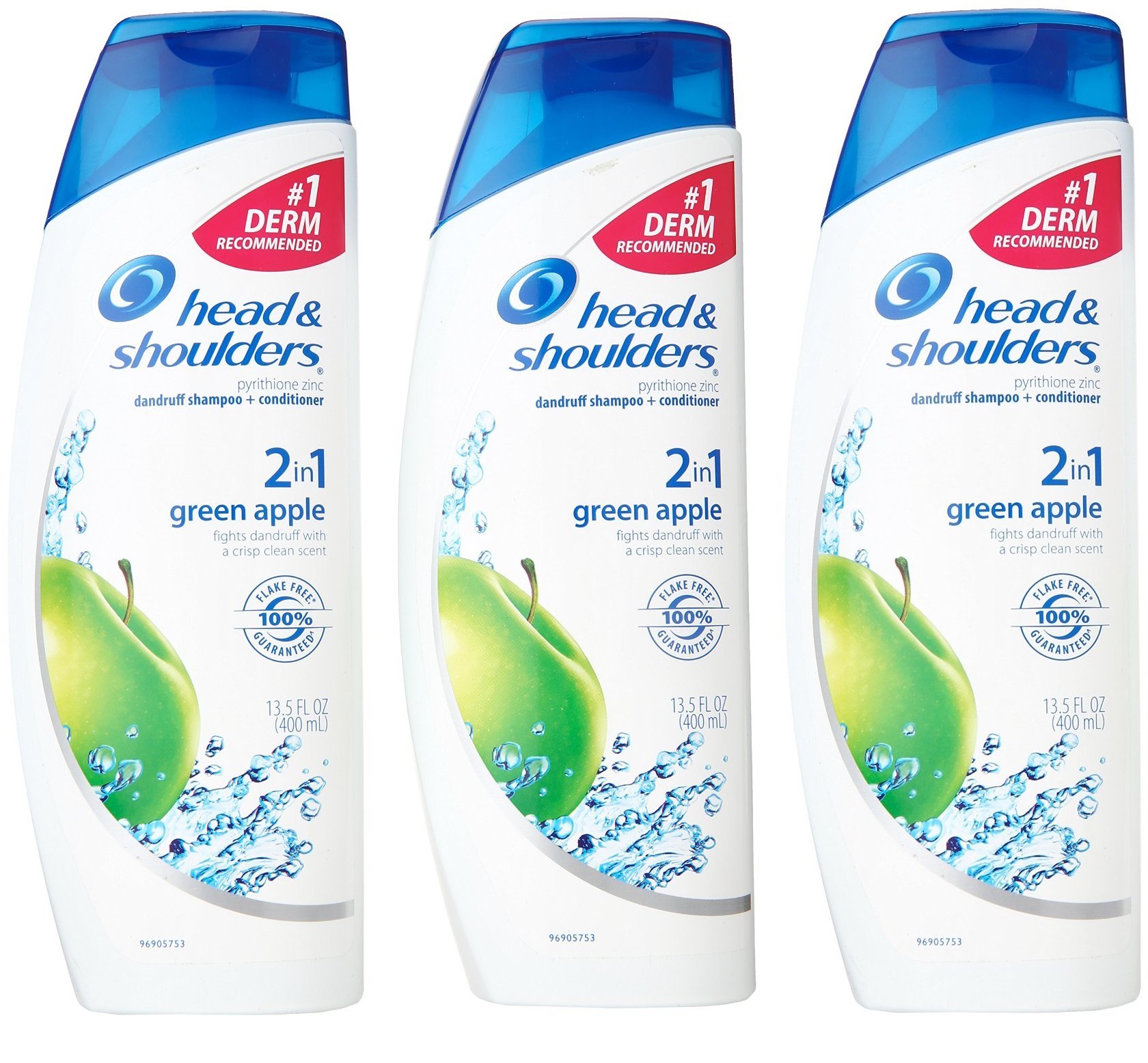 Head & Shoulders 2 in 1 Dandruff Shampoo + Conditioner, Green Apple 13.5 oz (Pack of 4)