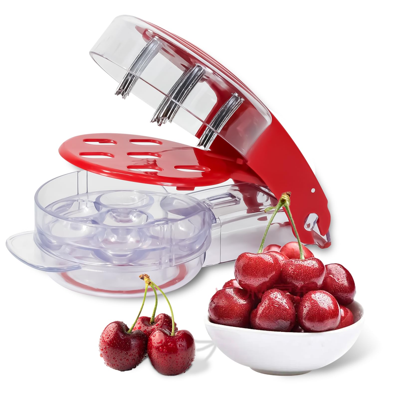 6-in-1 Cherry Pitter Tool - Portable Push-Down Cherries Seed Remover, Ergonomic handle Design for Kitchen, Picnics