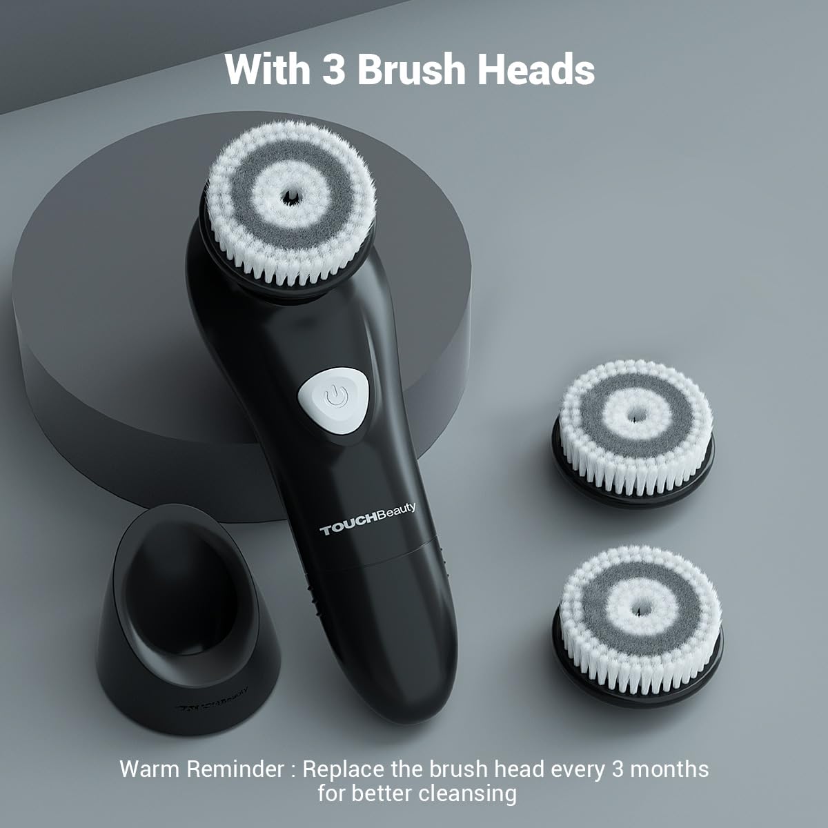 TOUCHBeauty Facial Brush for Men Skin Scrubber with Advanced 6 Degree Oscillating Vibration Cleansing Technology, Waterproof Men's Facial Exfoliator Massager Black TB-1487