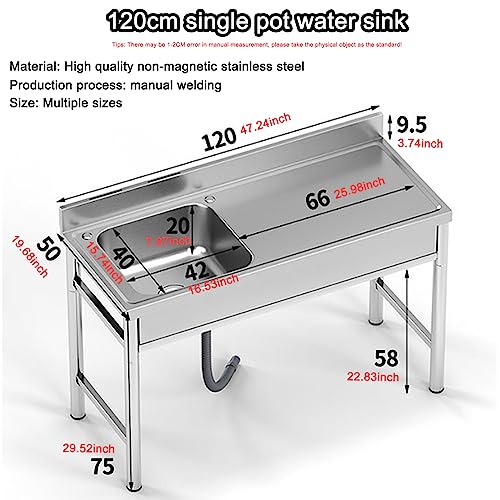 Commercial Restaurant Sink, Stainless Steel Utility Sink Free-standing Kitchen Sink, Double Bowl Restaurant Kitchen Sink Set with hot and cold water faucet for Restaurant, Cafe, Bar, Hotel