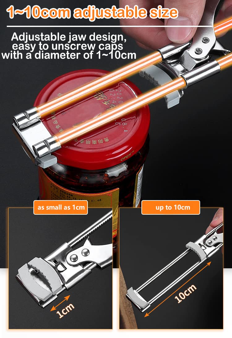 Adjustable Multifunctional Stainless Steel Can Opener,adjustable Stainless Steel Can Opener,fullofcarts Jar Opener for Weak Handsfor Any-size Lids (1pcs, 9in)
