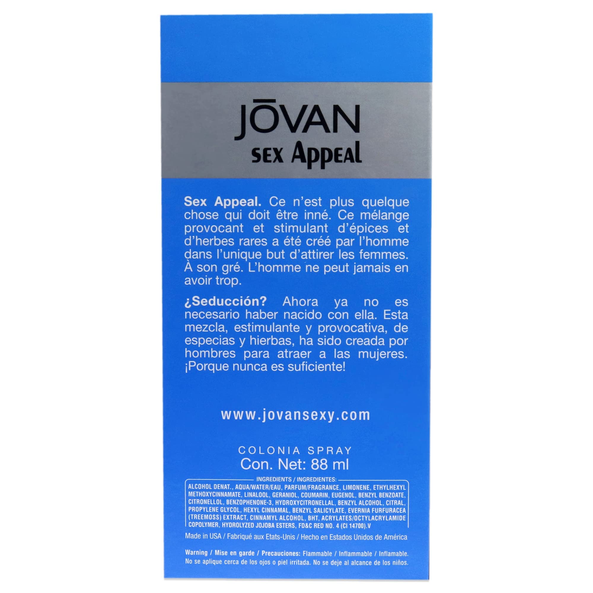 Jovan Sex Appeal for Men Cologne Spray, 3 Fl Oz