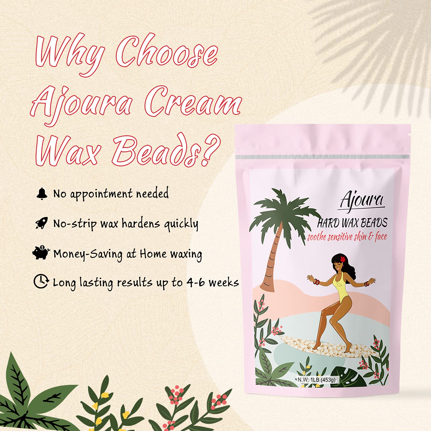 Ajoura wax beads, 1lb & 300g hard wax beads hair removal
