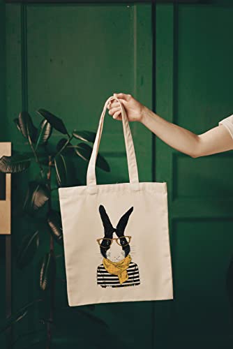 AYEBY Cool Rabbit Pattern Canvas Tote Bag with Zipper - Bold and Eye-Catching Reusable Grocery Bag for Women, Mothers, Friends, Teachers, White-Collar Workers, and Studentsā¦