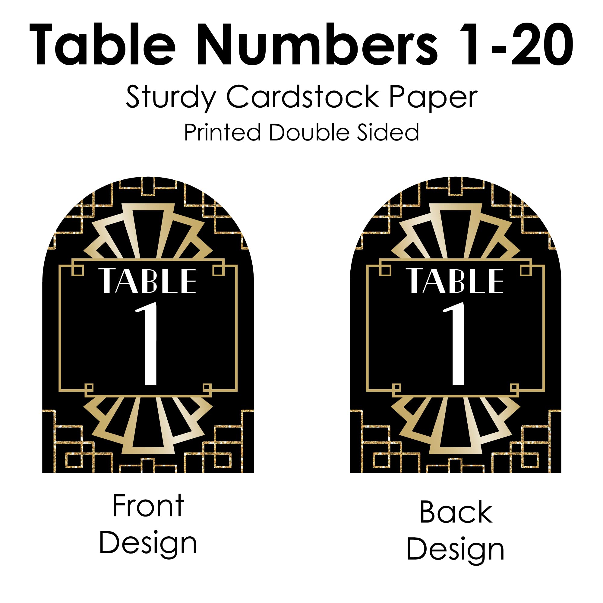 Big Dot of Happiness Roaring 20’s - 1920s Art Deco Jazz Party Double-Sided 5 x 7 inches Cards - Table Numbers - 1-20