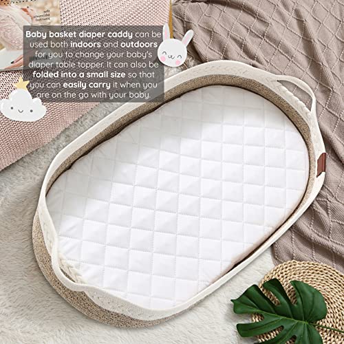 LDVINE Baby Changing Basket - Diaper Caddy Organizer Moses Diaper Basket Table Dresser Nursery Topper, Waterproof Foam Pad Storage Woven Bin Included
