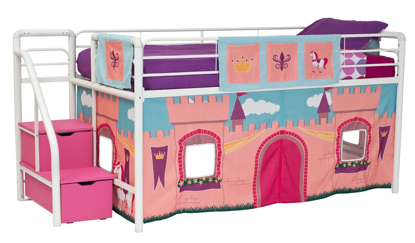 DHP Princess Castle Design Curtain Set for Junior Loft Bed, Kids Furniture, Pink