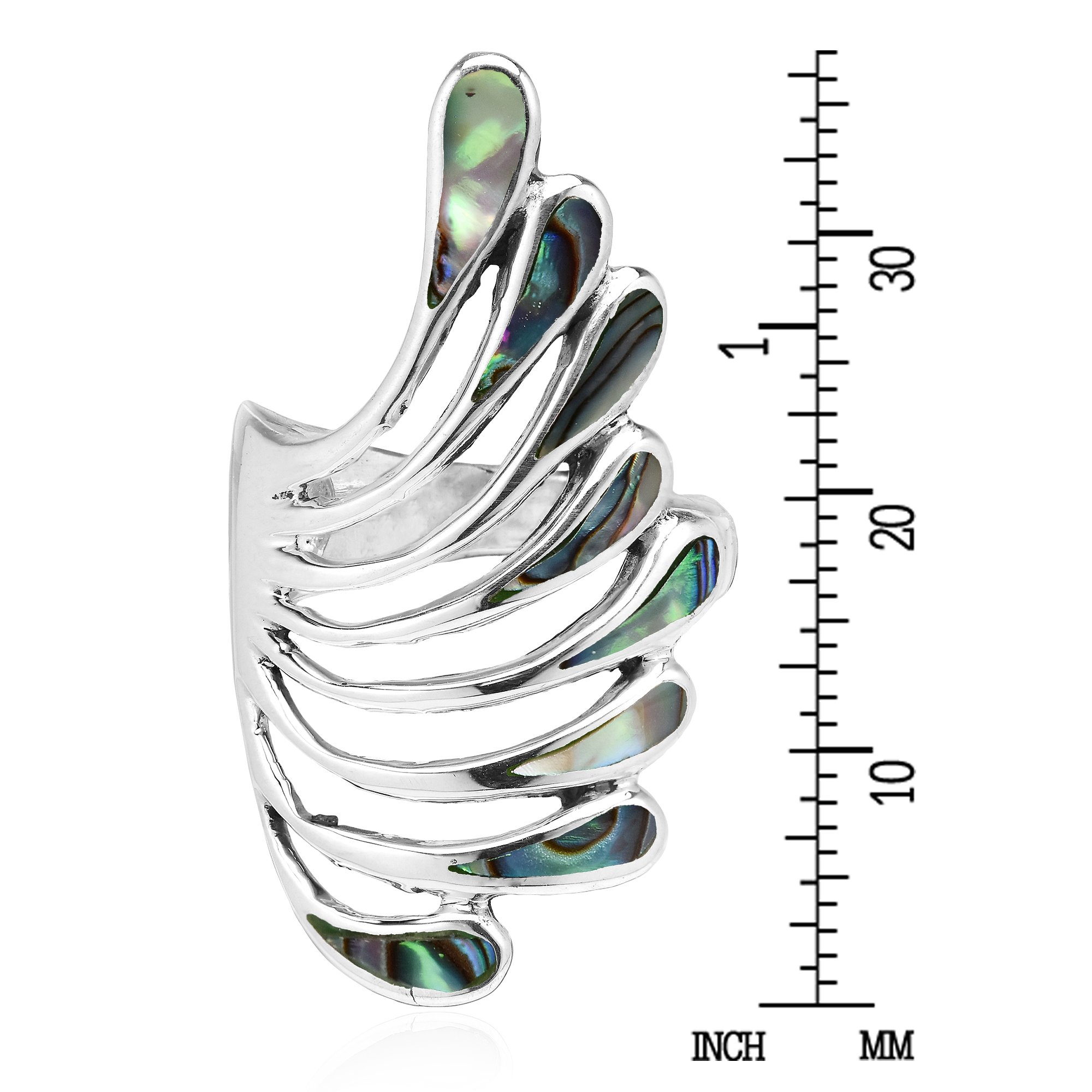 AeraVida Brilliant Peacock Feathers with Abalone Shell Inlays .925 Sterling Silver Ring (8)