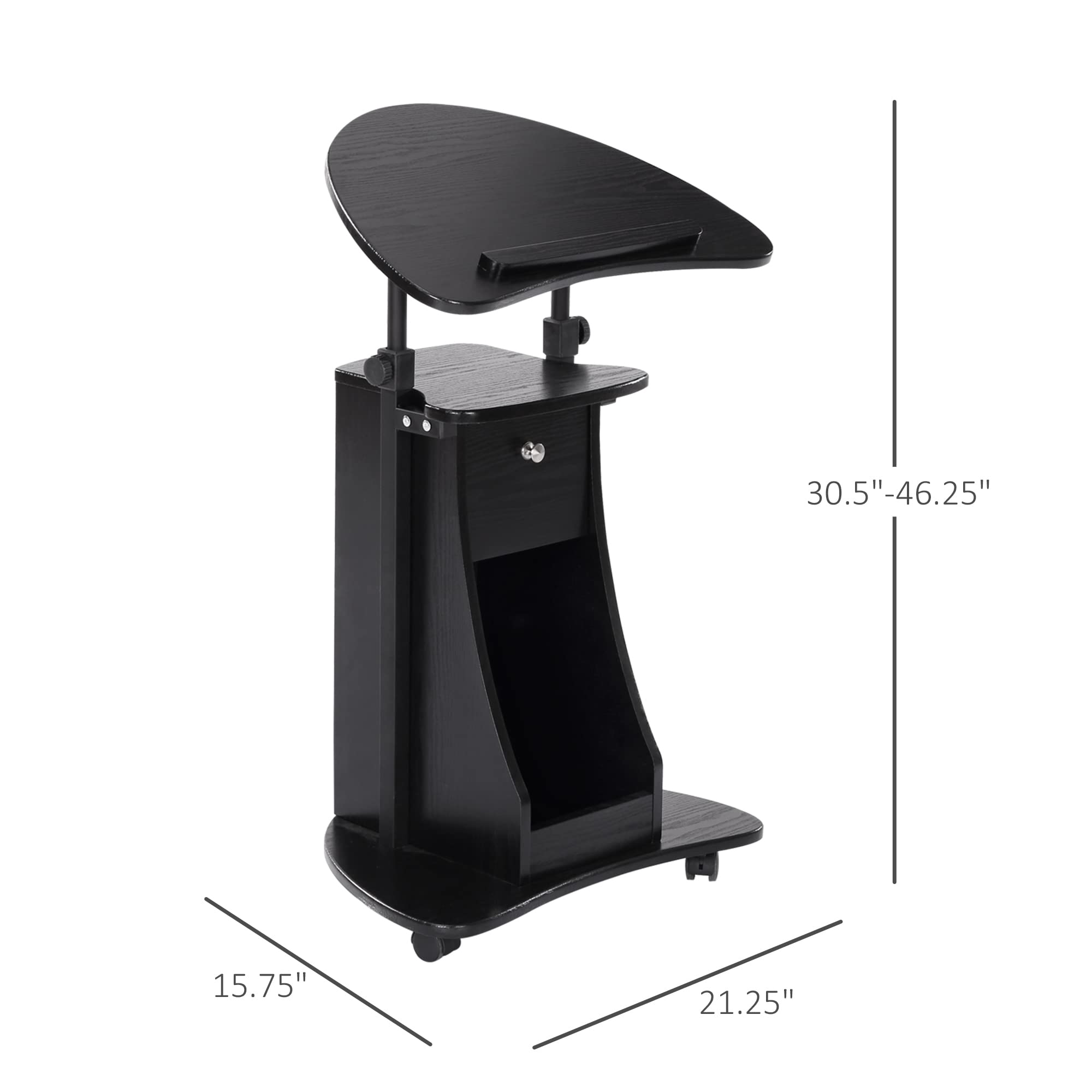 HOMCOM Adjustable Height Laptop Cart with Storage - Black