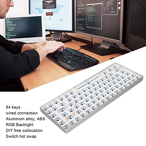 84 Key Gaming Keyboards, RGB Backlight Wireless Mechanical Keyboard DIY Kit with 5 Pin Shaft 3 Pin Shaft, USB Type C Hotswap Keyboard Kit and Custom Gaming Keyboard for Window PC Gamers(Silver White)