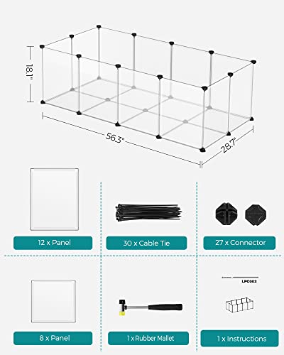 SONGMICS Pet Playpen with Floor, Small Animal Pen, Pet Fence Indoor, DIY Plastic Enclosure for Hamsters, Rabbits, Hedgehogs, Ferrets, 56.3 x 28.7 x 18.1 Inches, White ULPC02W