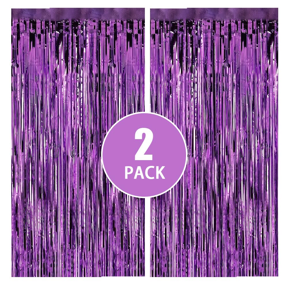 AIBIIN 2 Pack of 3.3x6.6ft Purple Foil Fringe Curtain Purple Streamers Backdrop Curtains for Purple Party Decorations Purple Wedding Birthday Bachelorette New Year Decor Photo Shoot Props