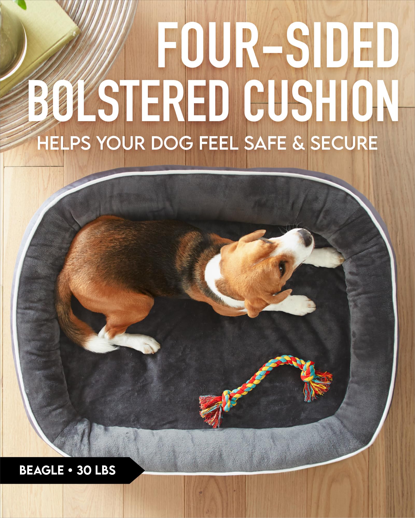 OhGeni Orthopedic Dog Bed for Large Dogs, Dog Couch Design with Egg Foam Support, Removable, Machine Washable Plush Cover and Non-Slip Bottom with Four Sided Bolster Cushion (Gray)