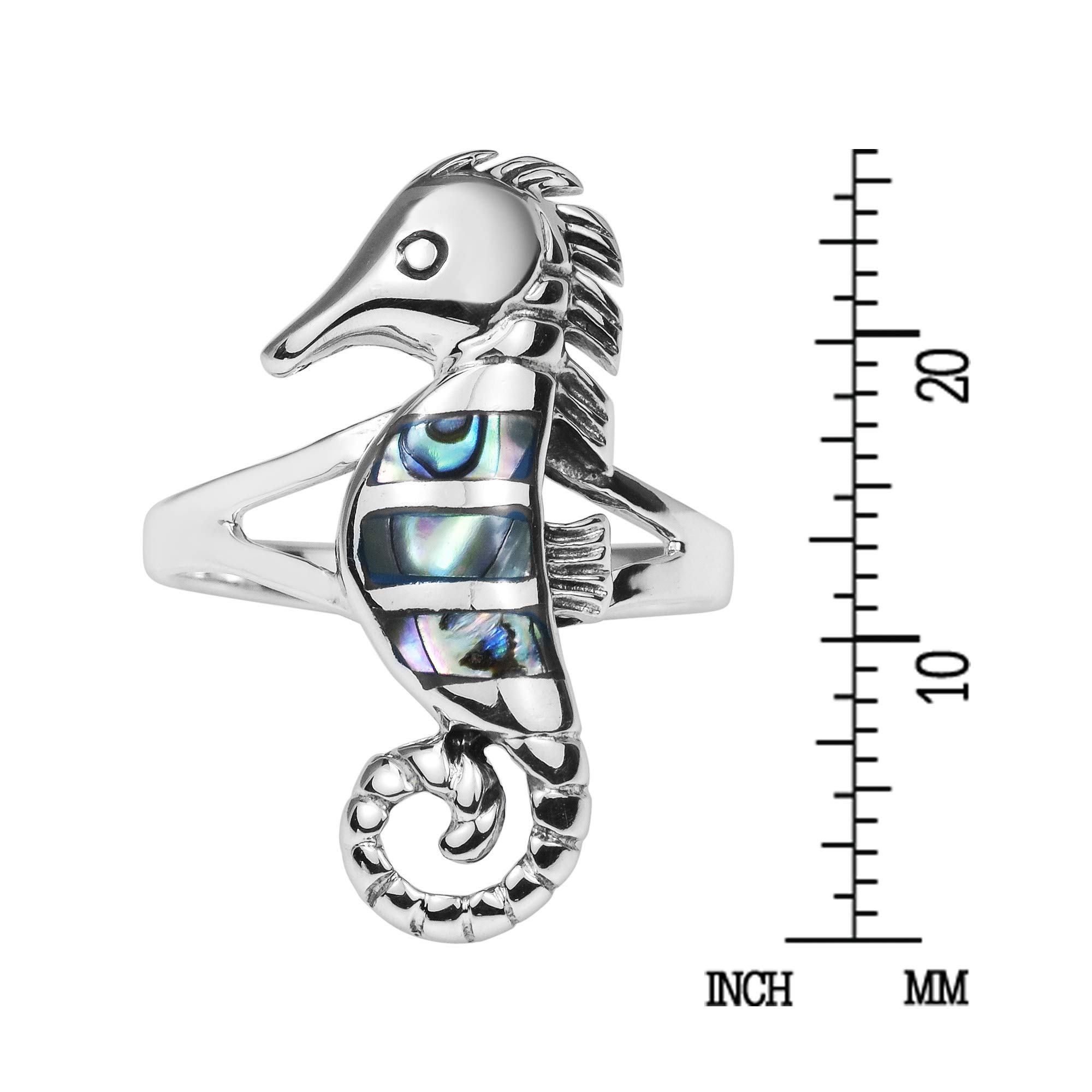AeraVida Charming Tropical Seahorse Inlay Abalone Shell .925 Silver Ring (8)