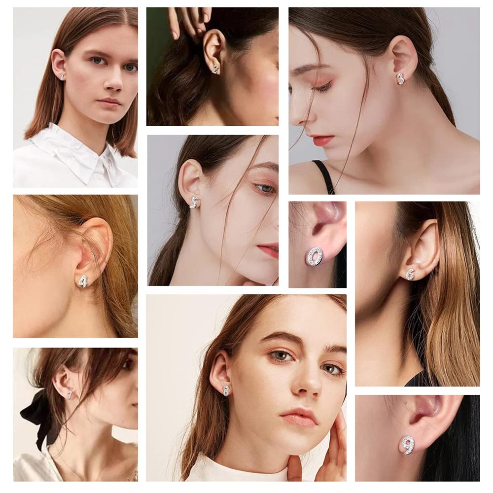 925 Sterling Silver Earrings Women's White zircon numbers 0-9 stud earring Fashion for Young Girls Gift Unique Aesthetic,7