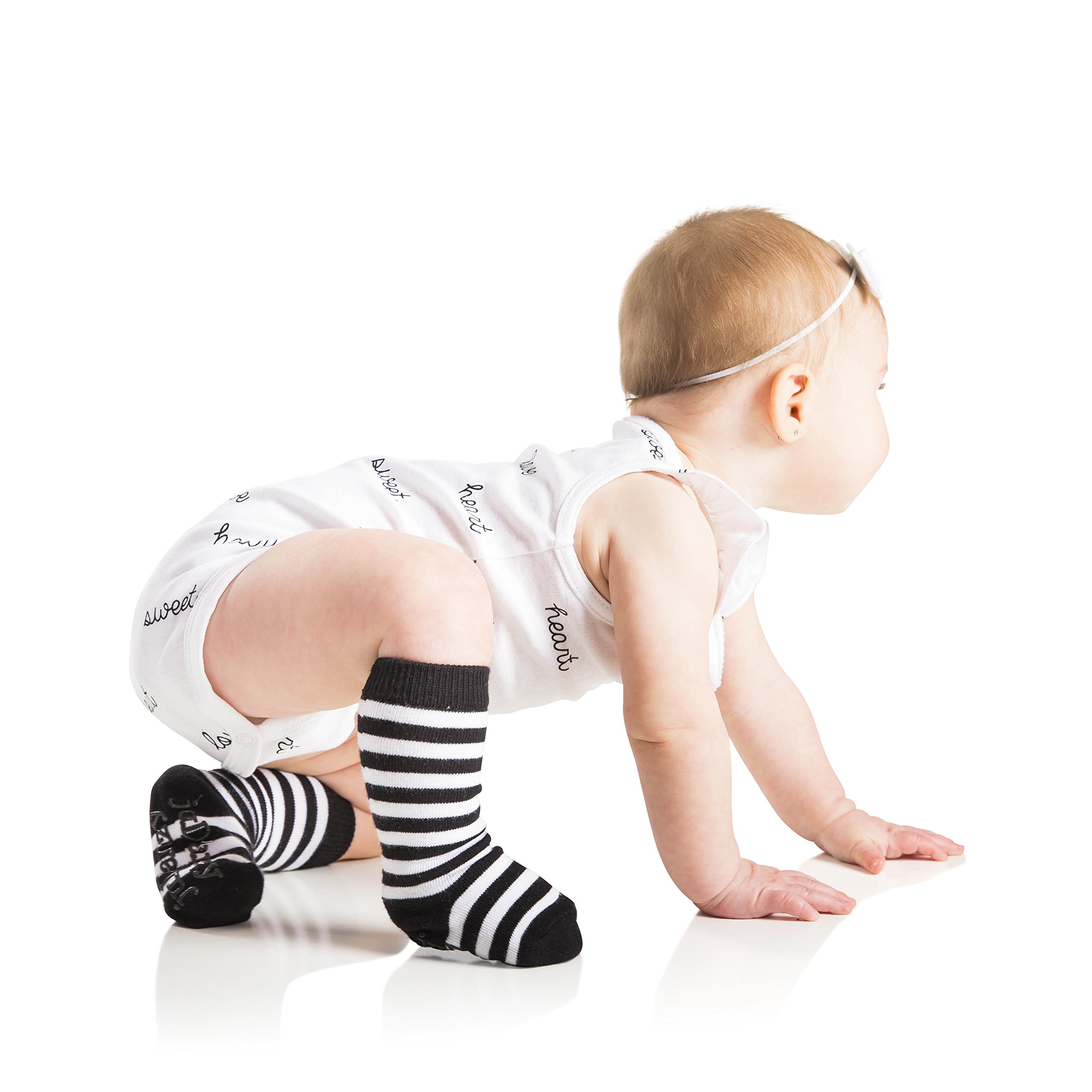 juDanzy knee high tall socks with grips for babies, toddlers, and children (2-4 Years, Red/White & Black/White)…