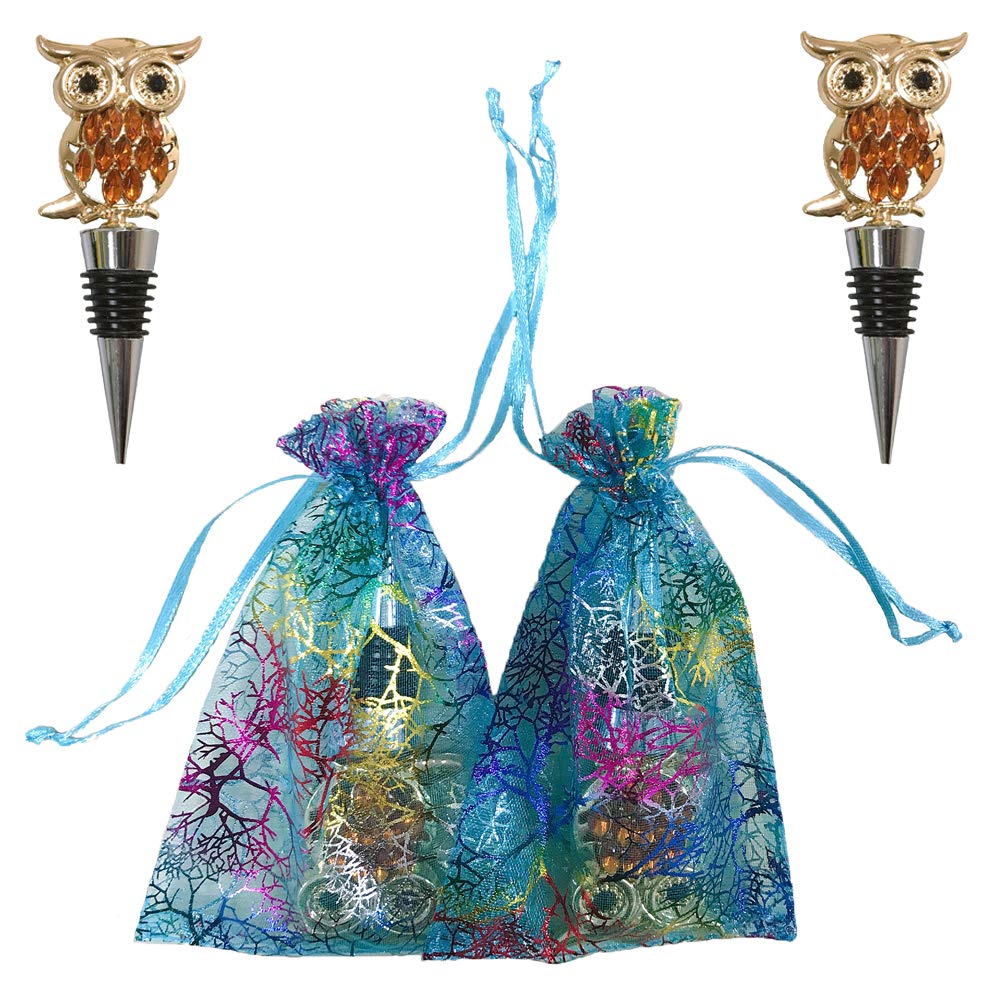 Adonisaon Owl Wine Stoppers Cute Wine Stopper Decorations Metal Zinc Alloy Wine Bottle Stopper Reusable Wine and Beverage Stoppers (2 Beautiful Packs with Golden Wine Stoppers)