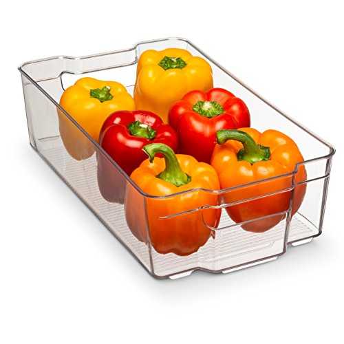 Home Basics Clear Acrylic Food Storage Container Bin for Fridge Freezer or Pantry, Stackable with Handles. Organize Fruit, Vegetables, Yogurt, Snacks, Pasta, Extra Large, 8â x 14"