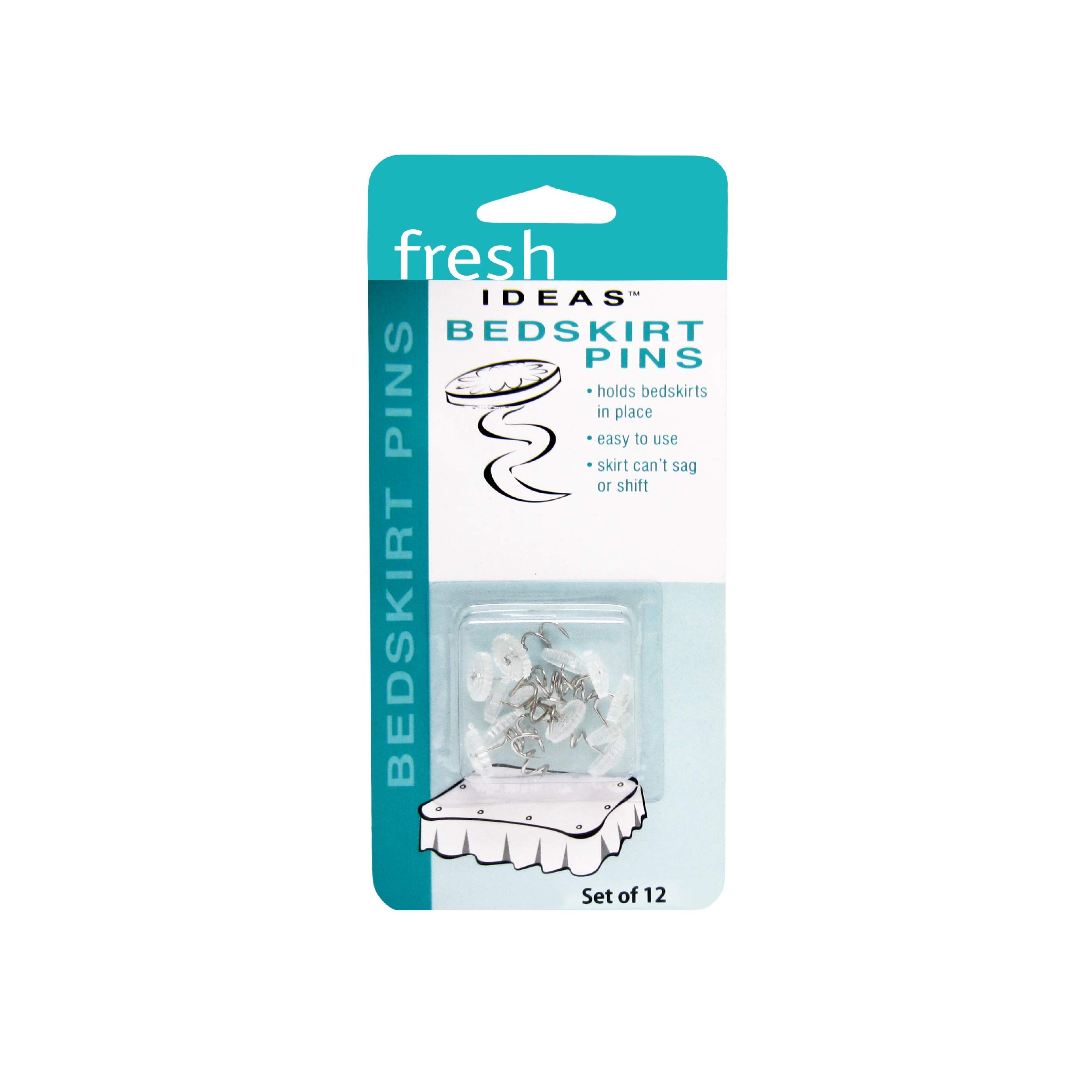 FRESH IDEAS Dust Ruffle, Spiral Push Pins to Keep Skirt in Place Bedding Accessories, Set of 12, White