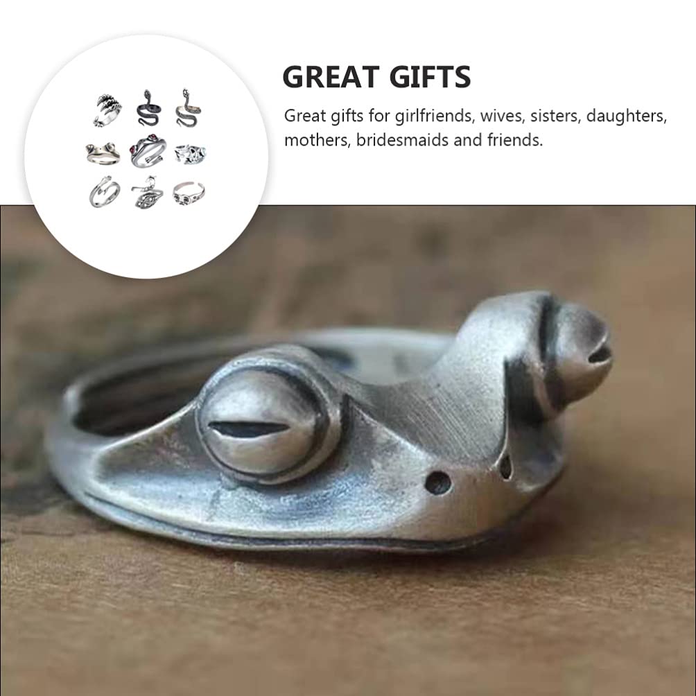 8-15 Pcs Vintage Open Punk Rings Set Adjustable Gothic Rings Cool Stackable Animal Rings Bulk Chunky Knuckle Finger Rings Snake Frog Rings for Women Men