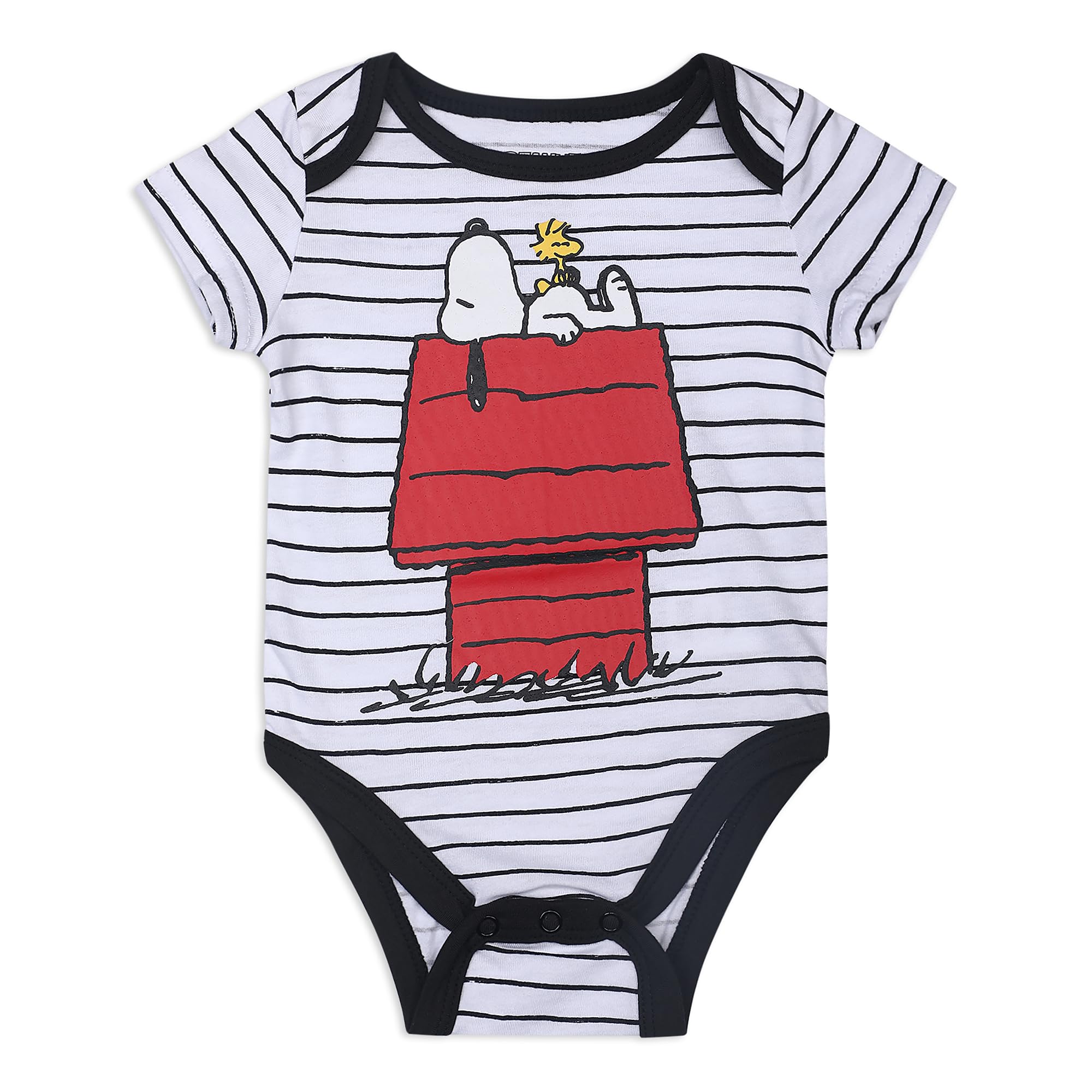 Peanuts Snoopy Boys 4 Pack Short Sleeve Bodysuit for Newborn and Infant