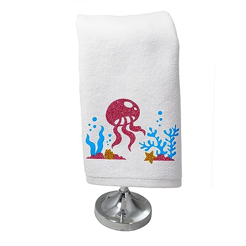 Ebsem Marine & Sea Life Hand Dish Towel 2 Pieces Set Premium Quality Turkish Towels Super Soft, Plush and Highly Absorbent Hammam Gym Nautical Yacht Boat Design (White, Jellyfish)