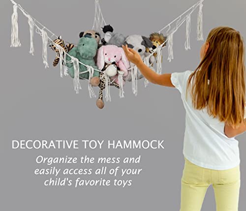 Lovely Baby Genius Stuffed Animal Net, Toy Hammock with 3 Strong Metal Hook - Macrame Stuffed Animal Hammock for Kids Room, Squishmallow Net