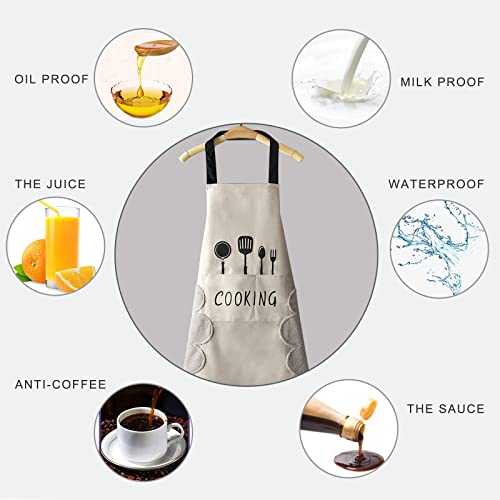DILLMAN Women Kitchen Apron with Hand Wipe Pockets,Big Pocket,Hand-wiping, Waterproof for Cooking Baking (WHITE)