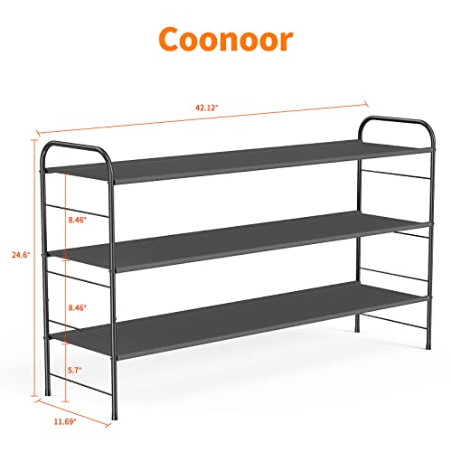 Coonoor 3-Tier Long Shoe Rack Storage for Wide Shoe Shelf Organizer,Black