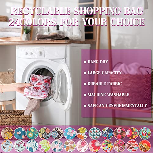 Eccliy 24 Pieces Reusable Grocery Bags Polyester Shopping Bags for Groceries Multi Colors Reusable Bags Foldable Shopping Bag (Flower Style)